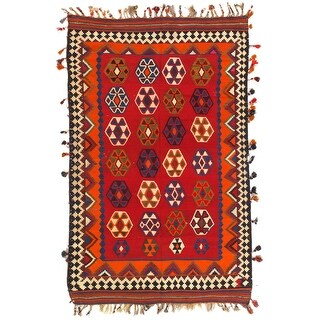 Canvello Red Silkroad Shiraz Flat Weave Kilim Rugs - 4'9'' X 7'11 ...