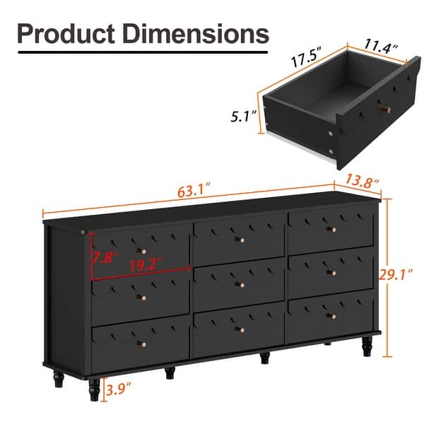 9 Drawers Chest Of Dresser Storage Tower Cabinet Bedroom Organizer ...