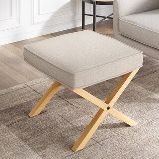 Modern Upholstered Footrest Stool with Linen Cushion - Bed Bath ...
