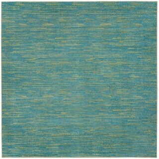 5' X 5' Blue And Green Square Striped Non Skid Indoor Outdoor Area Rug ...