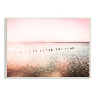 Stupell Sunny Pink Ocean Posts Horizon Round Light Rays Wood Wall Art ...