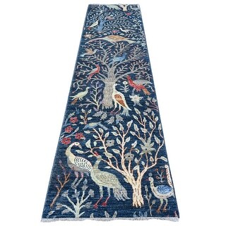 Millennium Blue, Afghan Peshawar with Birds of Paradise, Hand Knotted ...