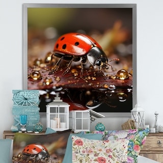Designart "Lively Ladybug Reflections" Ladybug Framed Canvas Prints ...
