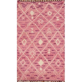 Pink Trellis Moroccan Oriental Accent Rug Hand-Knotted Wool Carpet - 3 ...