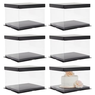 6 Pack Transparent Cake Box with Matte Black Lid, 8x8x6 in, Clear - Bed ...