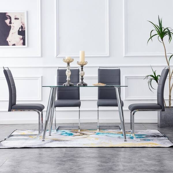 Set of 2/4 Modern Dining Chairs, PU Faux Leather High Back Upholstered ...