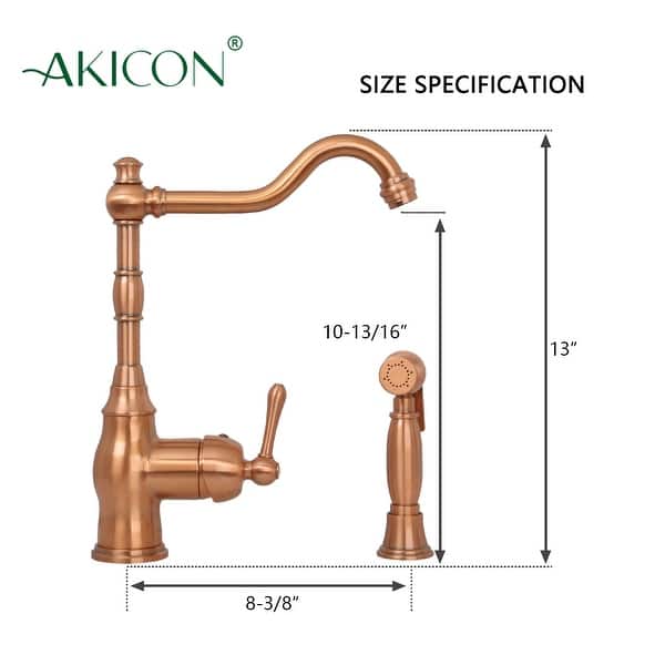 One-Handle Copper Widespread Kitchen Faucet with Side Sprayer - Bed ...