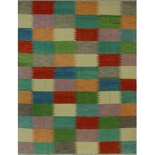 Hand-Woven Winchester Kilim Farzam Rust/Green Rug - 8'5" x 9'10" - Bed ...
