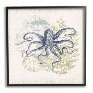 Stupell Weathered Sea Life Overlay Pattern Aquatic Octopus Framed Wall ...