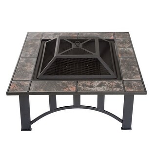 Fire Pit Table - 33-Inch Square Wood Burning Bonfire Pit with Marble ...