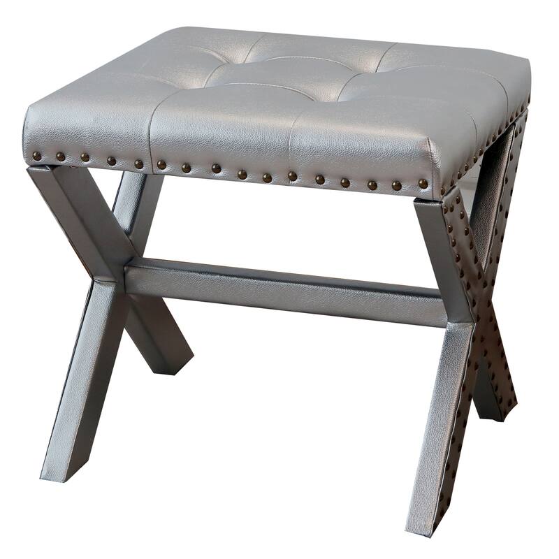 Modern Chic Vanity Stool X-Base Ottoman With Nailhead Trim (Set of 2 ...