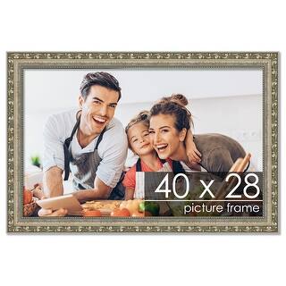 40x28 Frame Silver Ornate Antique Solid Wood Picture Frame - UV Acrylic ...