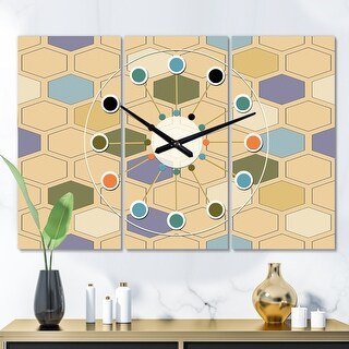 Designart 'Retro Hexagon PatternX' Oversized Mid-Century wall clock - 3 ...