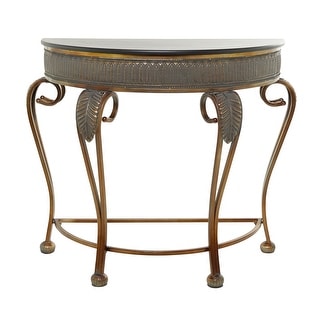 Metal Leaf Embossed Console Table with Ornate Scroll Legs - Gold ...