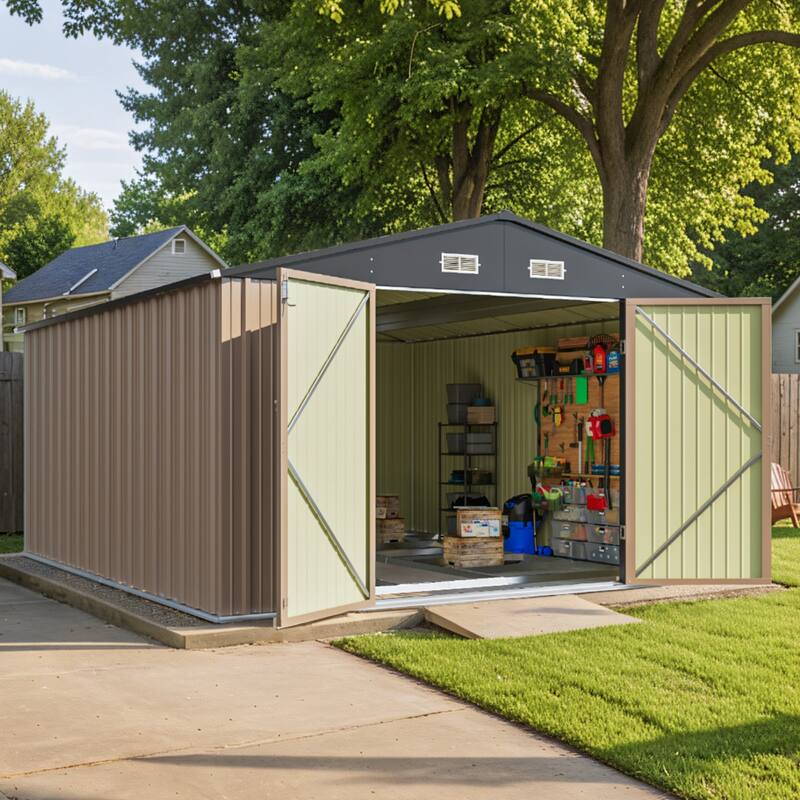 Patiowell 10' x 12' &10' x 14' Metal Outdoor Storage Shed with Floor ...