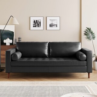 Roomfitters Mid-Century PU Leather Sofa, 3-Seater Couch with Tufted ...