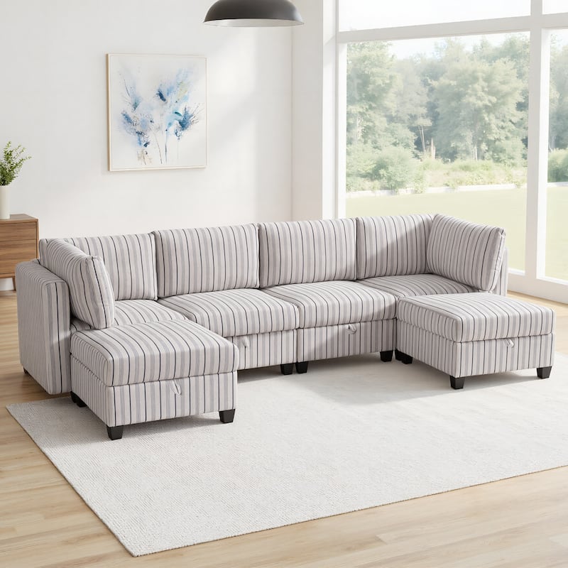 GDFStudio - Modular Sectional Sofa with Storage, Solid Wood Frame ...