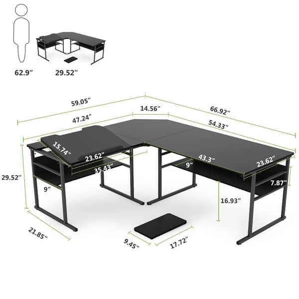 67 inch L-Shaped Desk with Shelves, Double Corner Computer Desk - Bed ...