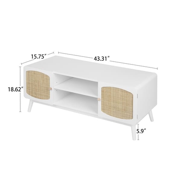 Boho Style TV Stand with Natural Rattan Doors - Bed Bath & Beyond ...