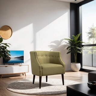 Green Club Chair - Fabric, Button Tufted, Tapered Birch Wood Legs ...