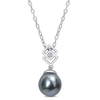 Miadora 8-9mm Black Tahitian Cultured Pearl and White Topaz Lozenge ...
