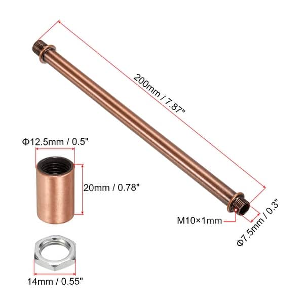 2set M10x1 Threaded Extension Rod Kit 200mm Coupling Nut Pipe Hex Nut ...
