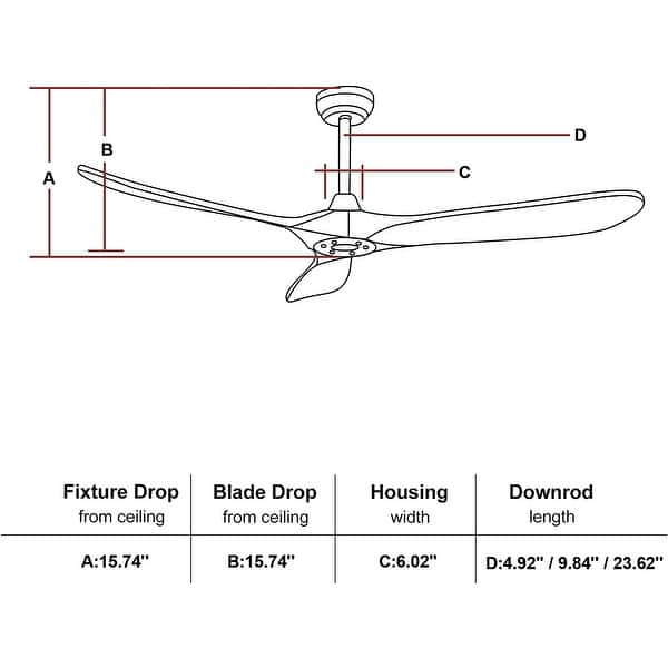 56 Inch Ceiling Fan with Lights Remote Control Dimmable Light ...