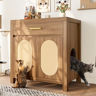 Cat Litter Box Enclosure, Hidden Cat Furniture with Scratching Board ...