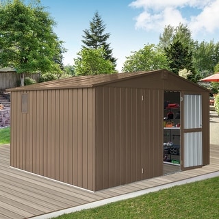 Rust-roof Metal Storage Shed with Double Lockable Doors, Water-proof ...