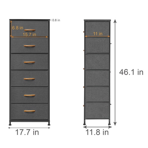 6 Drawers Chest - Vertical Storage Tower Steel / Wood / Fabric Dresser ...