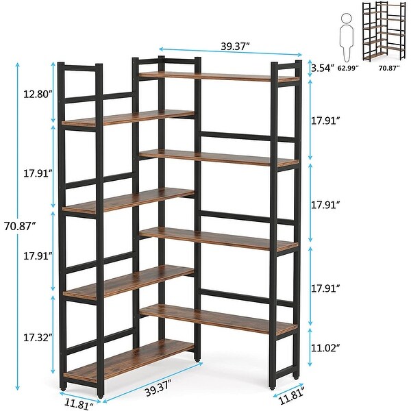 Corner Bookshelf 8 Tier Industrial Bookcase Size Rustic Brown