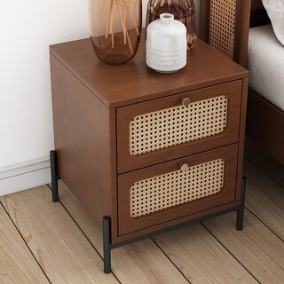 Rattan Design End Table with 2 Drawers and 4 Legs - Bed Bath & Beyond ...