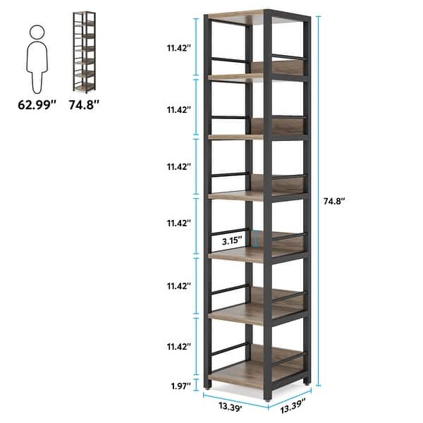75-in Narrow Corner Bookshelf, 6-tier Multipurpose Storage Rack - Bed ...