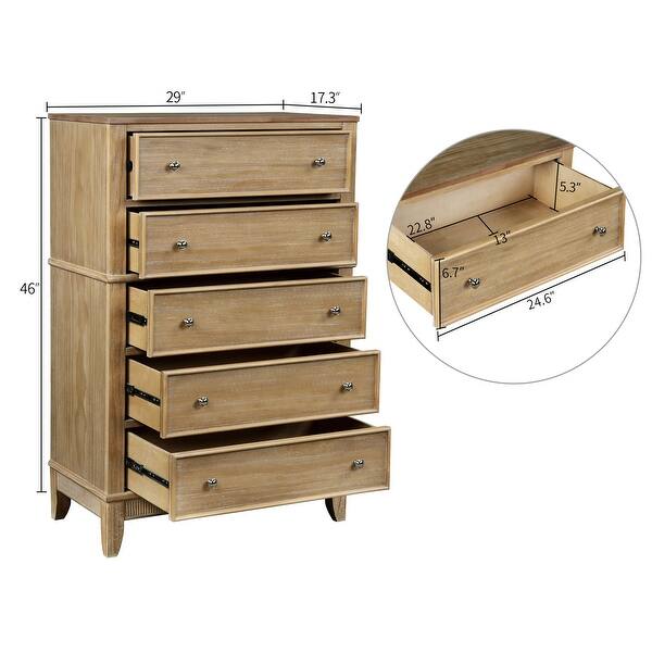 Bedroom Living Room 5 Drawers Solid Wood Chest Nightstand End Table ...