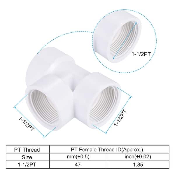 2Pcs UPVC Pipe Fitting 1-1/2PT Female Thread Tee Socket Hose Connector ...