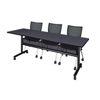 84" x 24" Flip Top Mobile Training Table with Modesty Panel- Grey and 3 ...