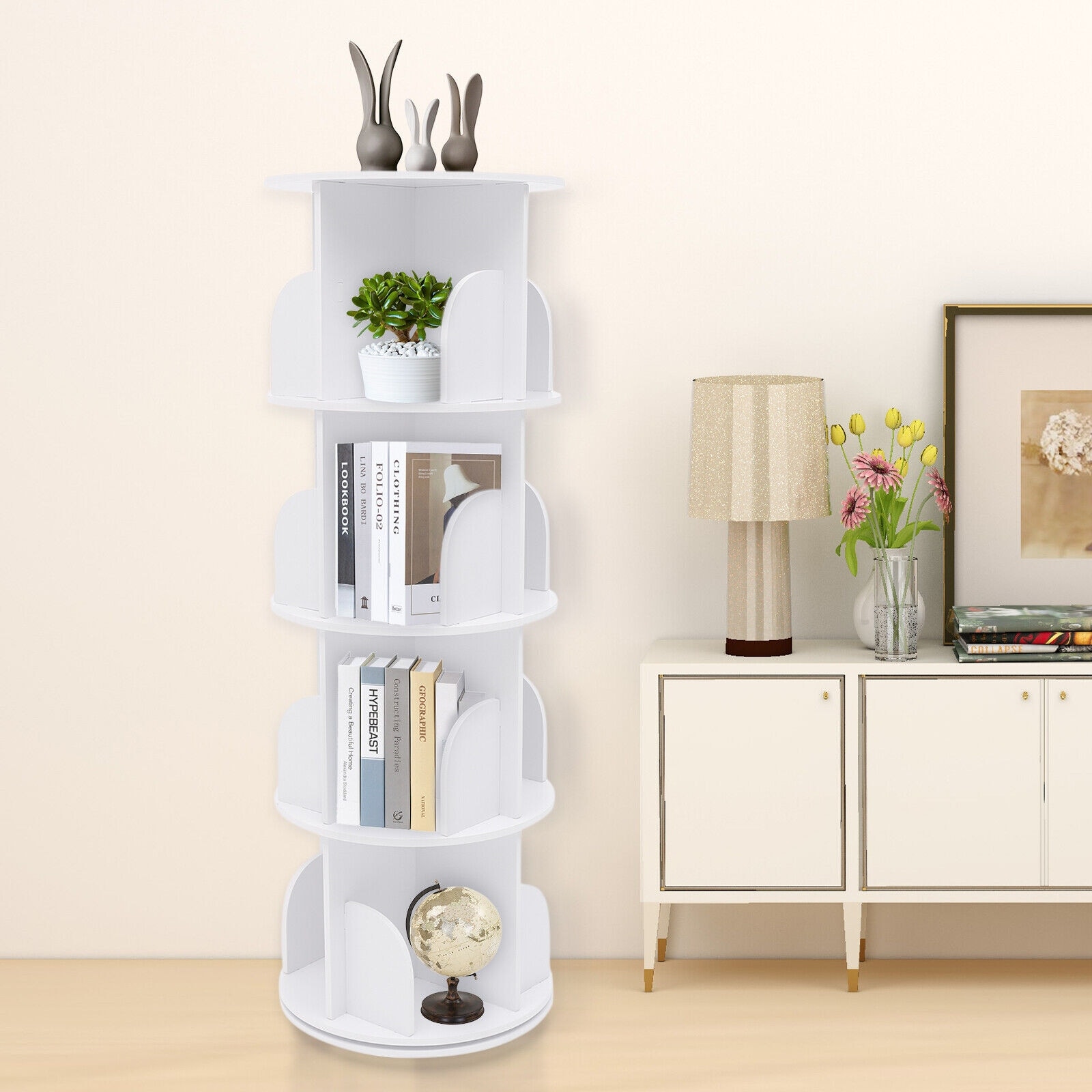 Rotating Bookshelf 360 Display Floor Standing Bookcase Storage Rack for ...