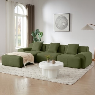 113" Modern L-Shaped Corduroy Modular Sectional Sofa with Movable ...