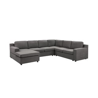 Cas 120 Inch 6 Seater U Shape Sectional Sofa with Left Arm Chaise, Gray ...