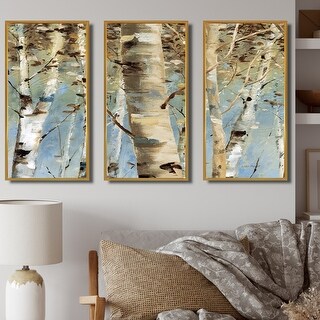 Designart "White Birch Forest II" Farmhouse Framed Art Set of 3 - 4 ...