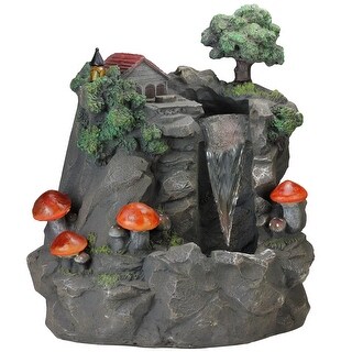 24.5" Solar LED Lighted Mushrooms By Waterfall Outdoor Patio Garden ...