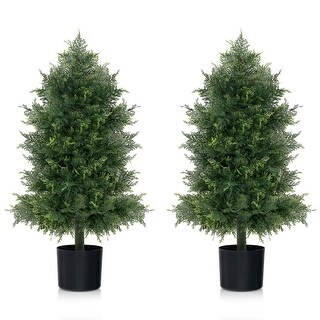 Gymax 2PCS 31.5'' Artificial Cedar Topiary Tree Faux Indoor Floor - Bed ...
