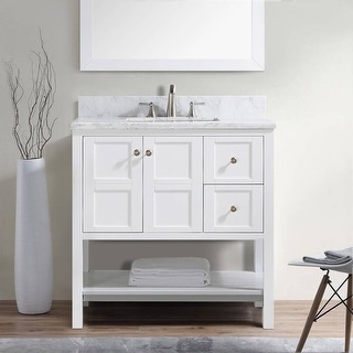 BATHLET White 36 inches Bathroom Vanity with Marble Top and Open Shelf ...