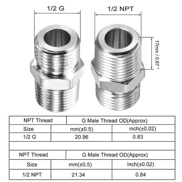 304 Stainless Steel Pipe Fitting Adapter G 1/2Male x 1/2NPT Male ...