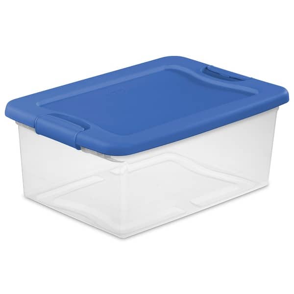 Sterilite 15 Qt Clear Latching Storage Container Organizing Box, Blue ...