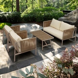 4-Piece Rope Sofa Set with Thick Cushions and Toughened Glass Table ...