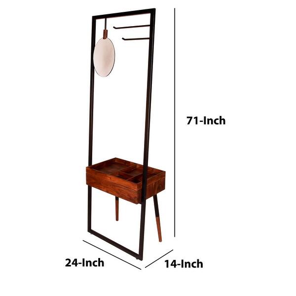 71 Inch Metal Frame Coat Rack With Built In Mirror And 1 Drawer - Bed ...