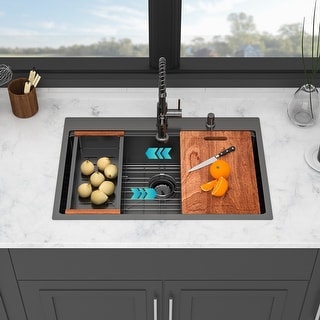 33" Drop-in Workstation Kitchen Sink with Pull-out Faucet & Soap ...