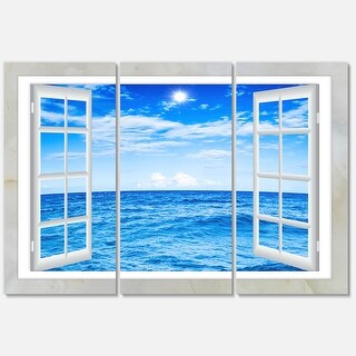 Designart - Window Open to Blue Wavy Ocean - Extra Large Seashore ...