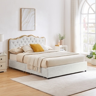 Classic Steamed Bread Shaped Backrest Platform Bed Frame with Four ...